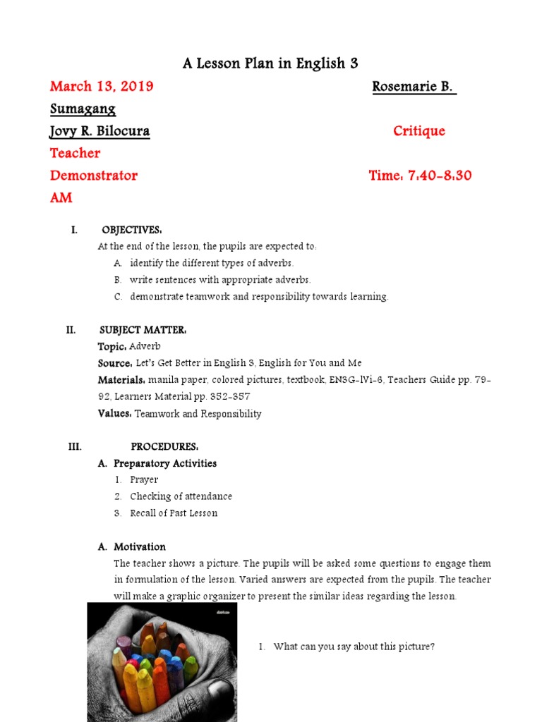 Lesson Plan | PDF | Adverb | English Language