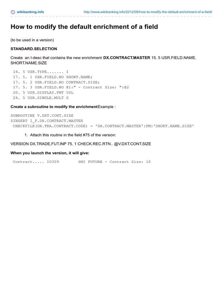 Wikibanking - Info-How To Modify The Default Enrichment of A Field | PDF | Computers