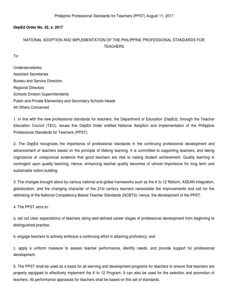 Philippine Professional Standards For Teachers | PDF | Learning ...