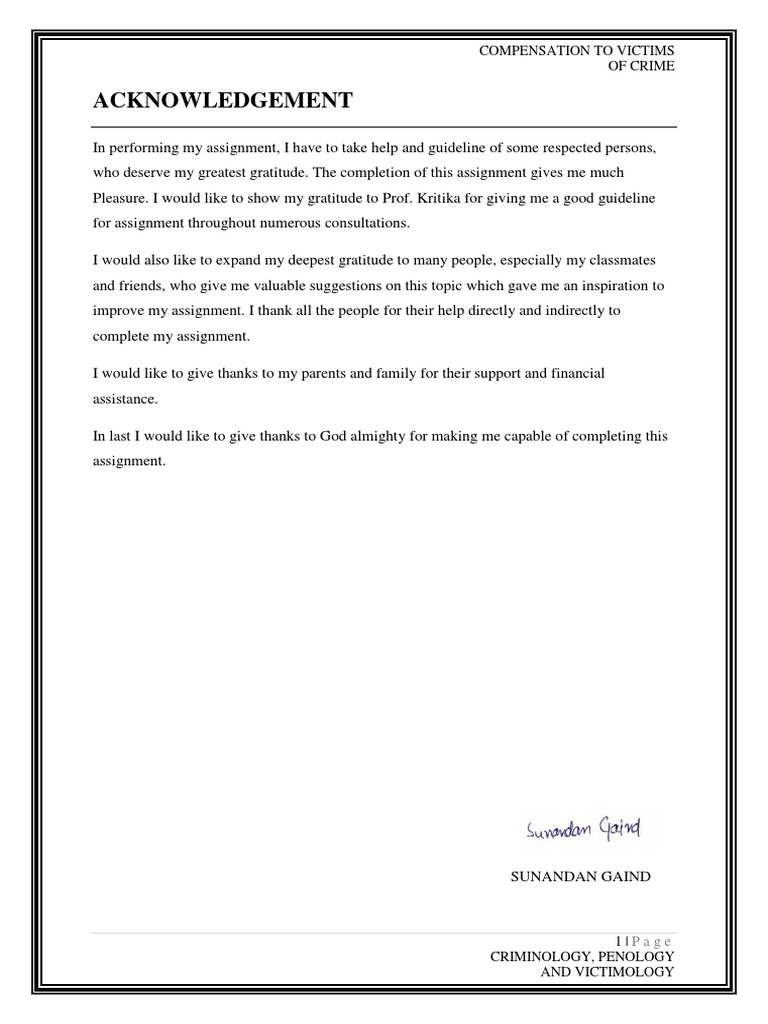 Acknowledgement: Compensation To Victims of Crime | PDF | Victimology ...