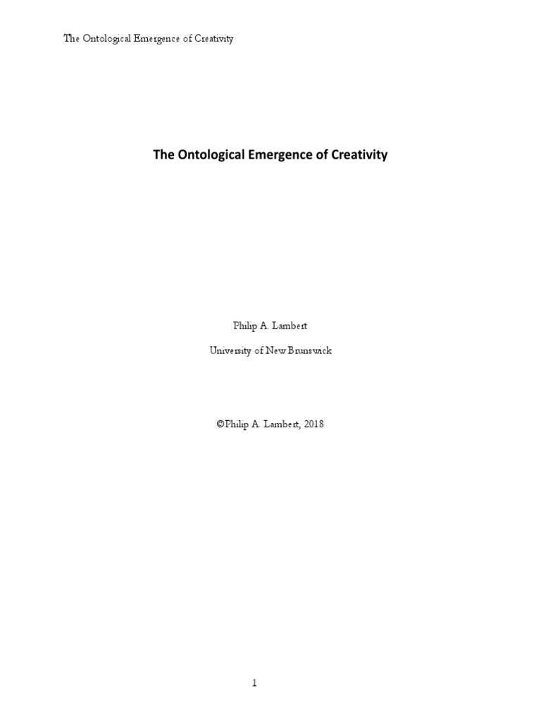 The Ontological Emergence of Creativity PDF | PDF | Emergence | Creativity