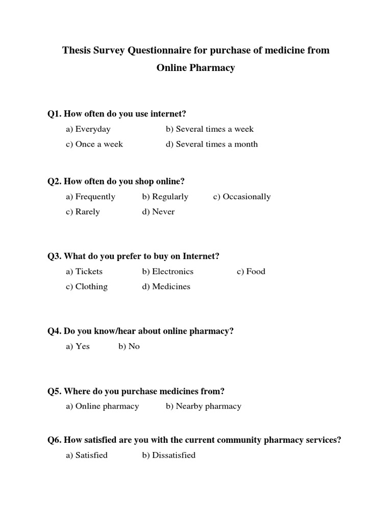 Survey Questionnaire On Online Pharmacy | PDF