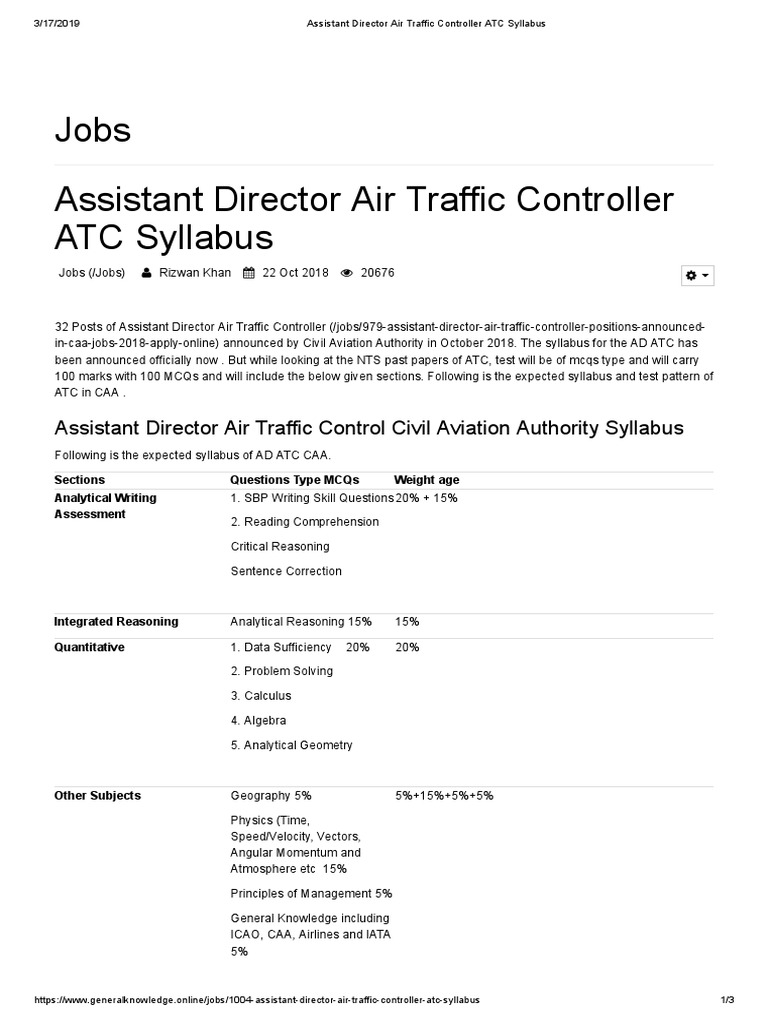 Assist. Director Air Traffic Controller (AD-ATC) Civil Aviation ...