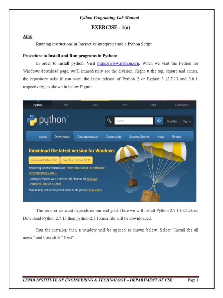EXERCISE - 1 (A) : Running Instructions in Interactive Interpreter and A Python Script | PDF ...