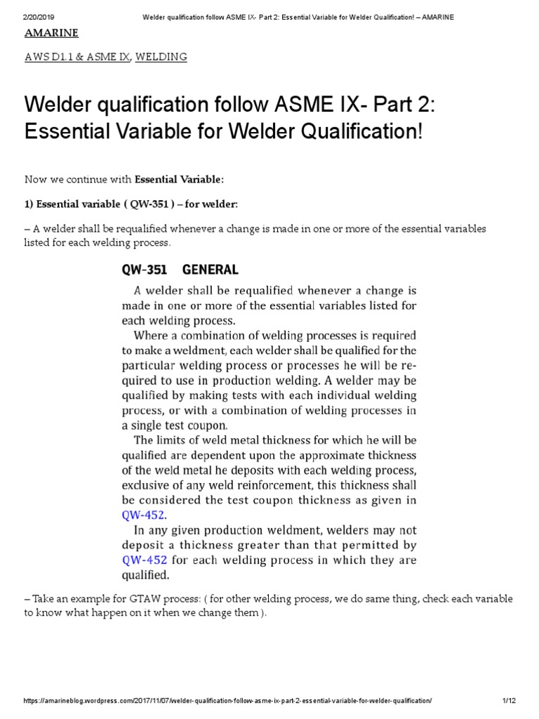 Welder Qualification Follow ASME IX - Part 2 - Essential Variable For ...