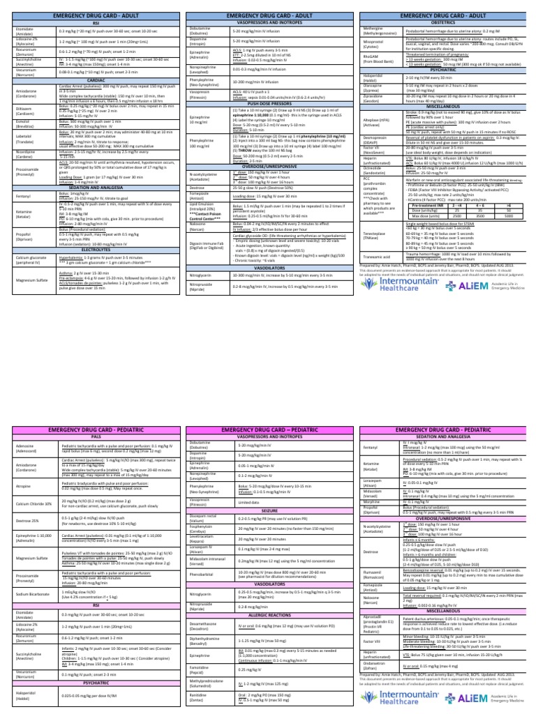 Adult Emergency Drug Card | PDF | Drugs | Pharmacology