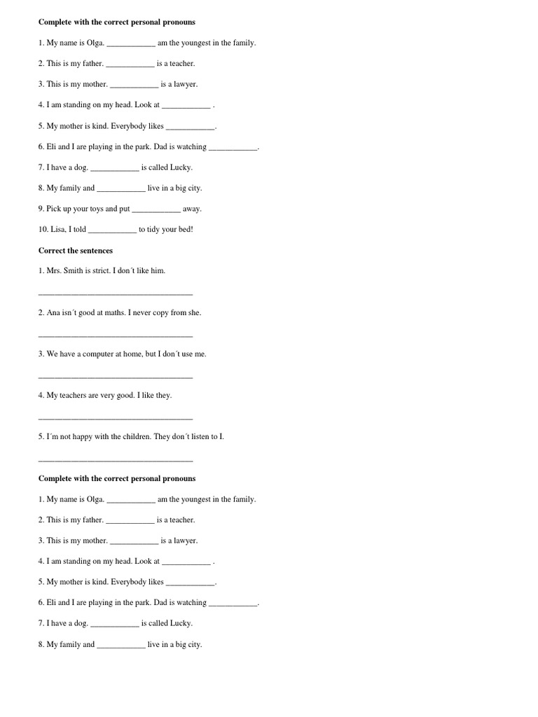 Complete With The Correct Personal Pronouns | PDF
