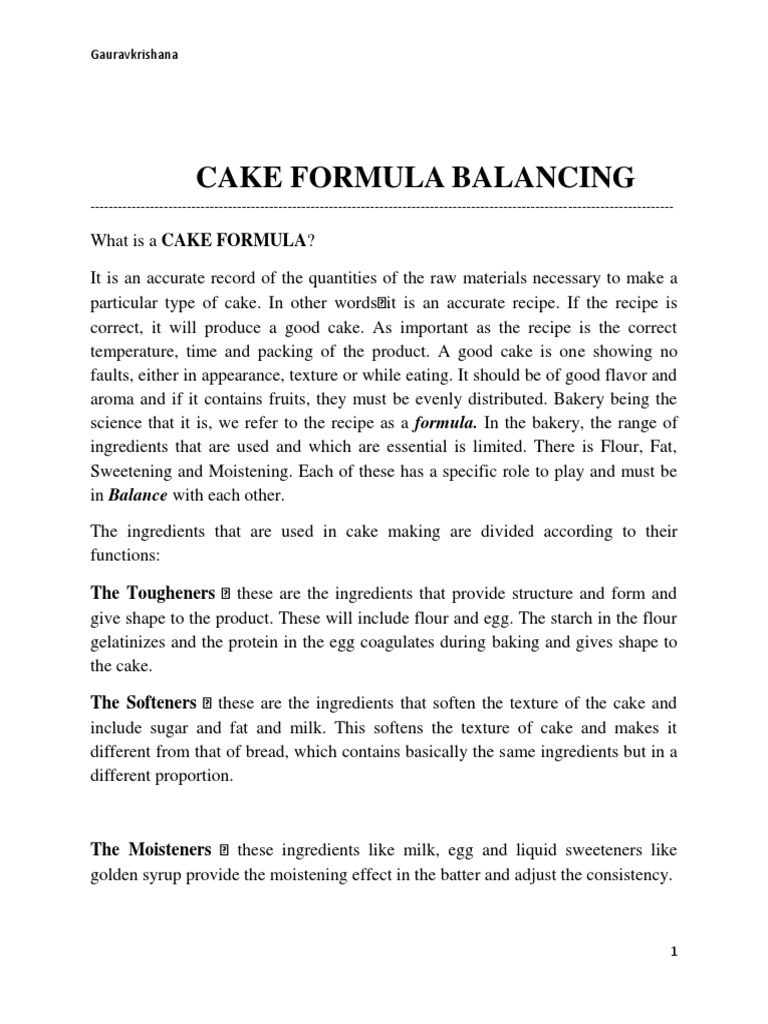 Cake Formula Balancing: The Tougheners | PDF | Cakes | Flour