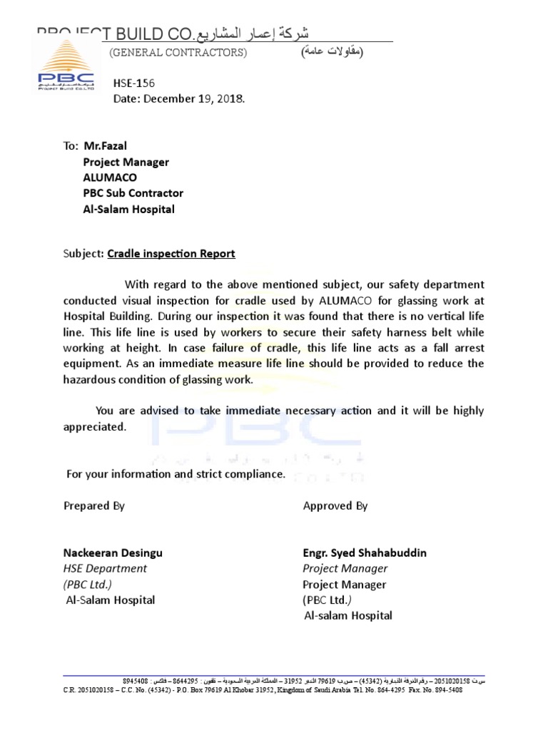 Cradle Inspection - Alumaco | PDF