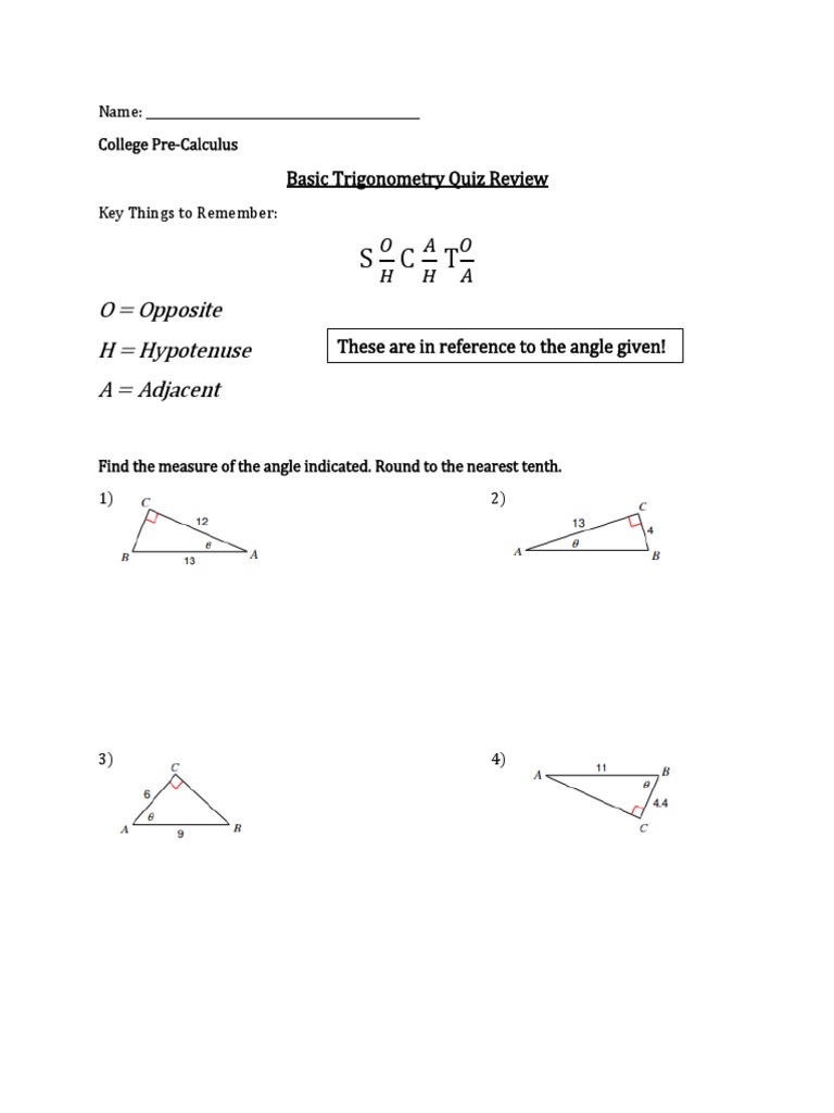 Pre Calc Basic Trig Pdf Pdf Trigonometric Functions Trigonometry