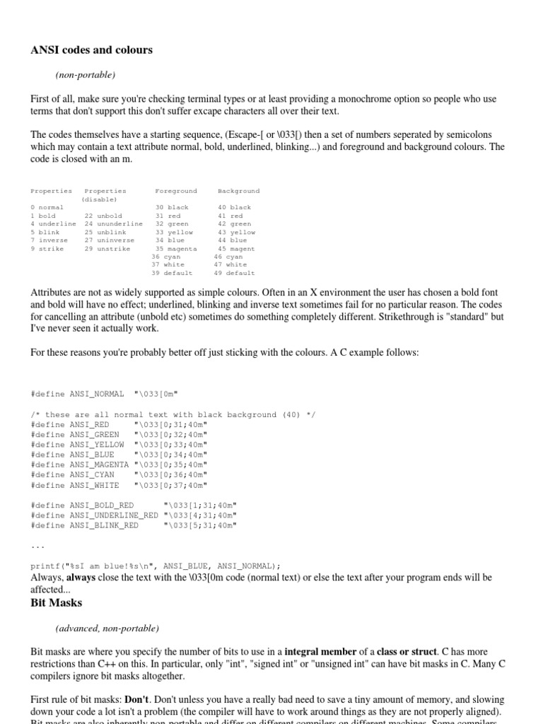 Anscii Colour Codes | PDF | Integer (Computer Science) | Digital Technology