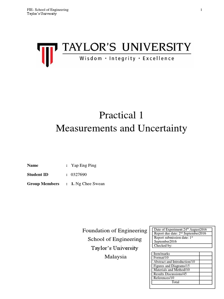 Practical 1 Measurements and Uncertainty: Foundation of Engineering ...