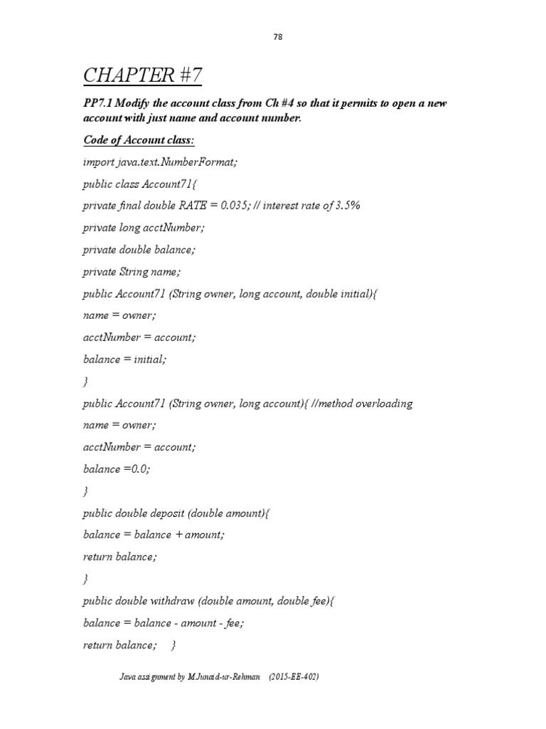 Chapter #7: Java Assignment by M.Junaid-ur-Rehman (2015-EE-402) | PDF ...