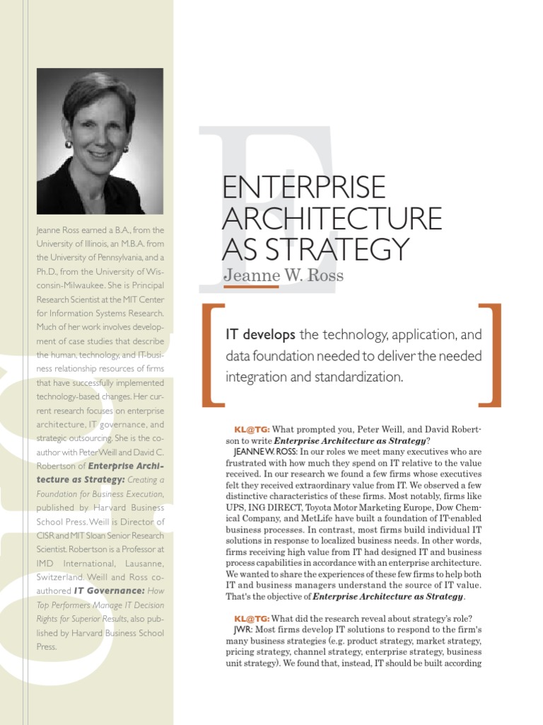 Enterprise Architecture As Strategy: Jeanne W. Ross | PDF | Enterprise Architecture | Strategic ...
