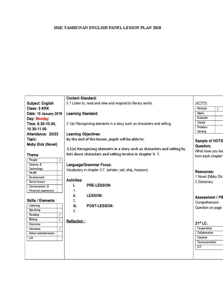 Hots:: SMK Tambunan English Panel Lesson Plan 2018 | Download Free PDF ...