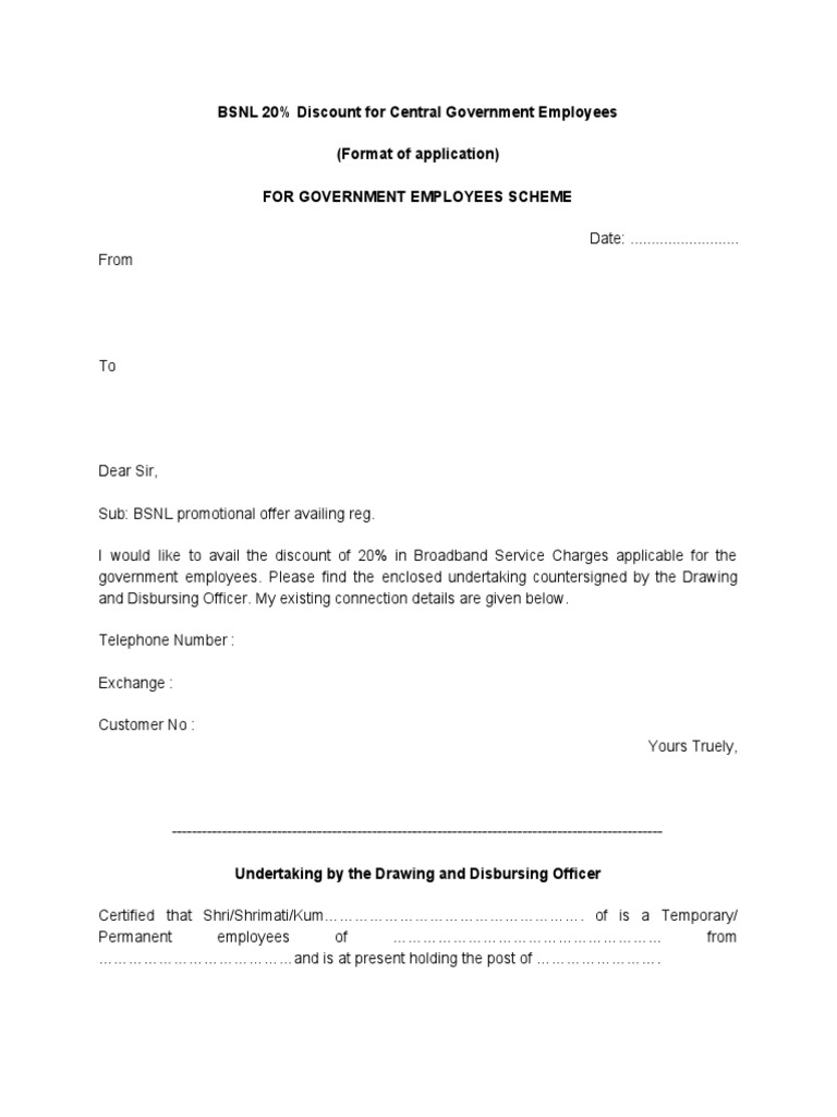 BSNL 20% Discount Application Form | PDF