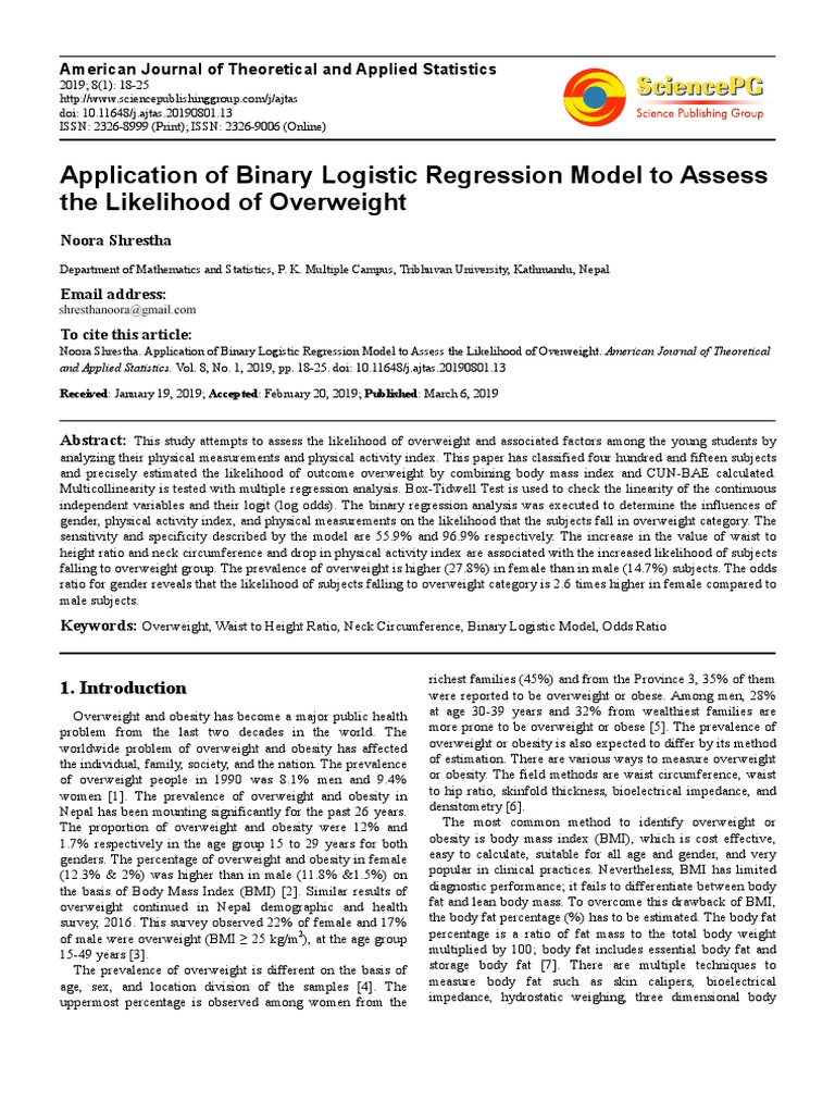 Application of Binary Logistic Regression Model To Assess The ...