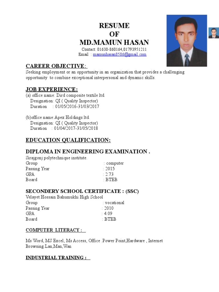 MAMUN Details CV With Picture | PDF | Bangladesh | Computing And ...