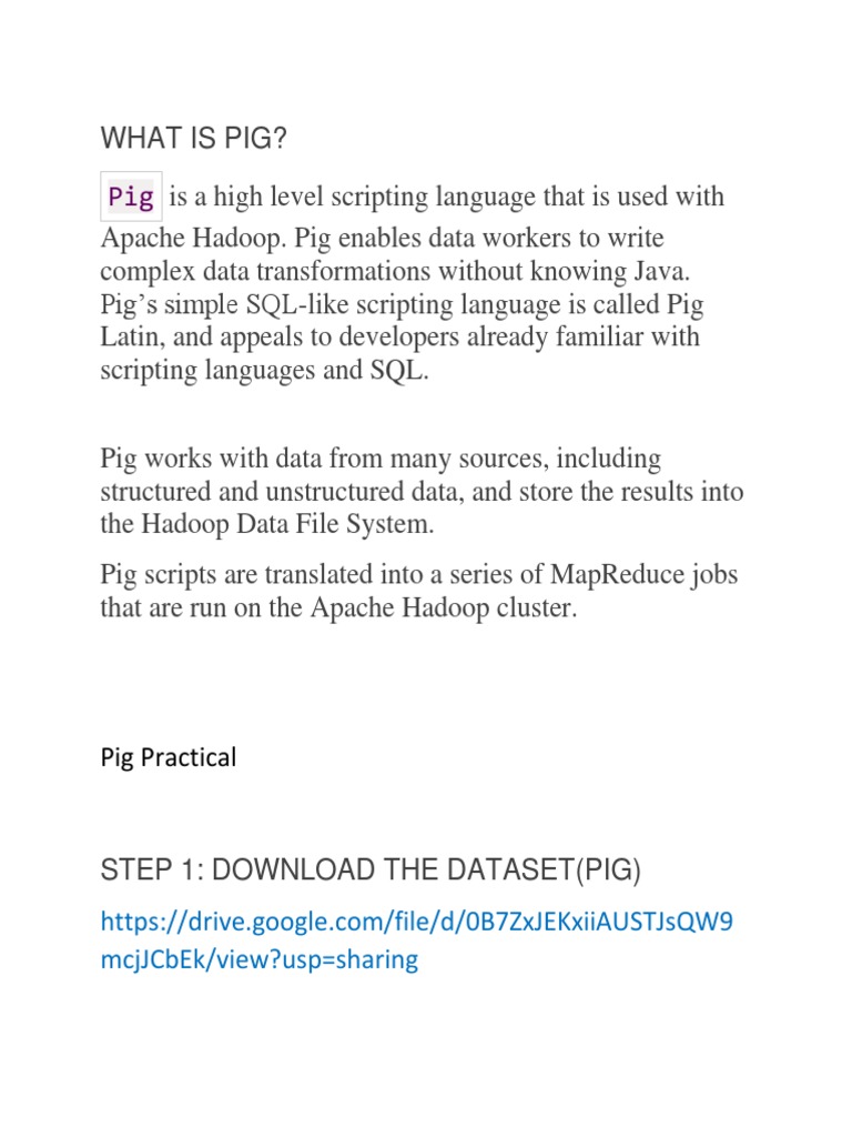 Pig Practical: Mcjjcbek/View?Usp Sharing | PDF | Apache Hadoop | Digital Technology