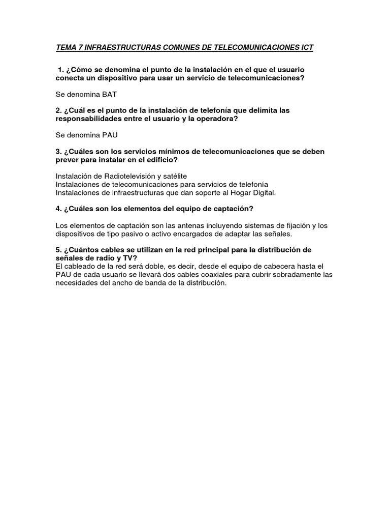 Act Tema 7 Infraestructuras Comunes de Telecomunicaciones Ict | PDF | Televisión | Telecomunicación