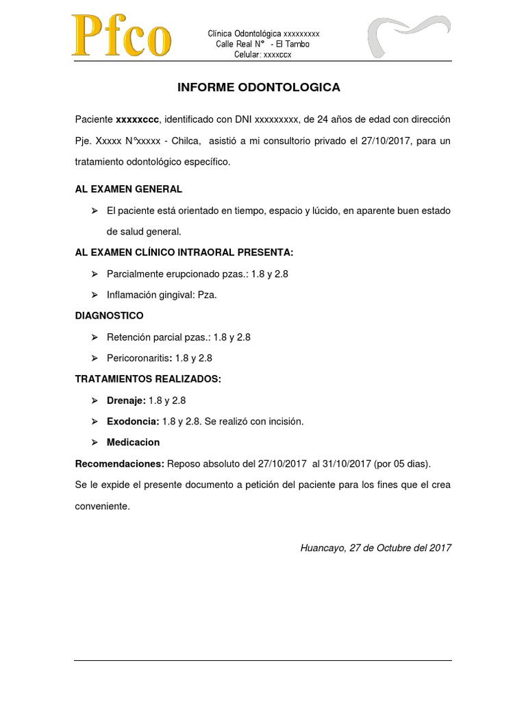 Informe Odontológico | PDF