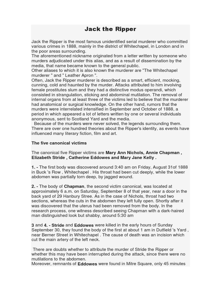 Jack The Ripper | PDF | Jack The Ripper | Whitechapel