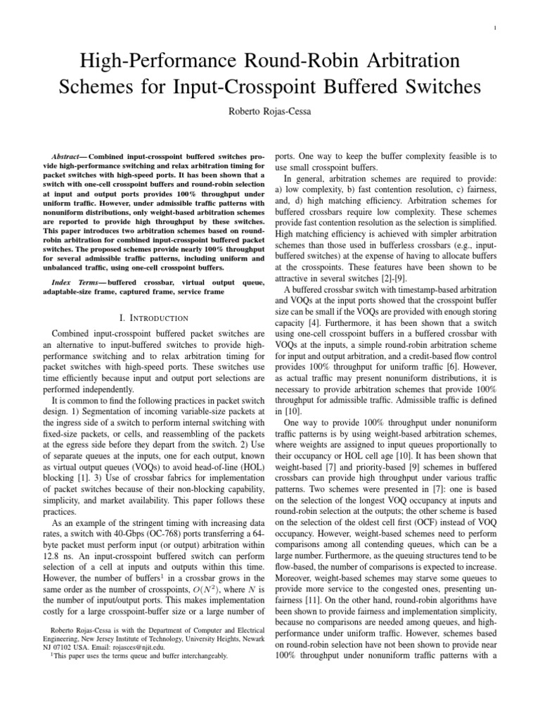 High-Performance Round-Robin Arbitration Schemes For Input-Crosspoint Buffered Switches | PDF ...