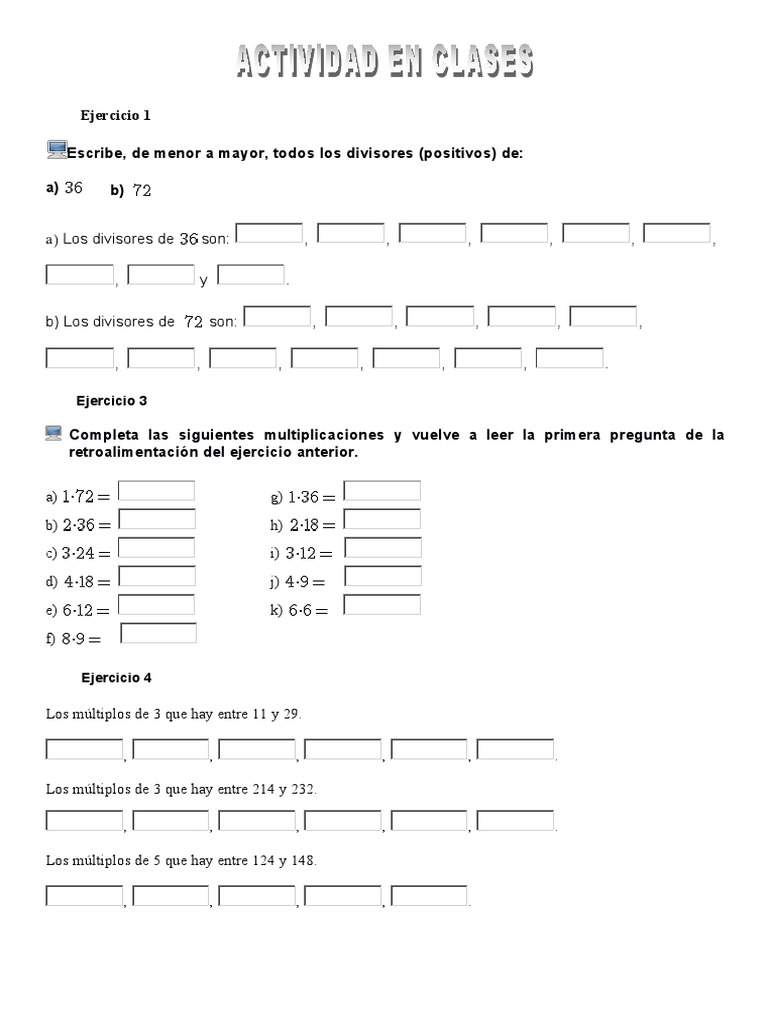 Múltiplos y divisores actividad | Ocio