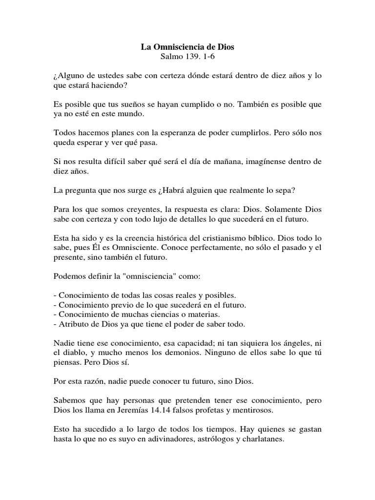 La Omnisciencia de Dios | PDF | Dios | Fe