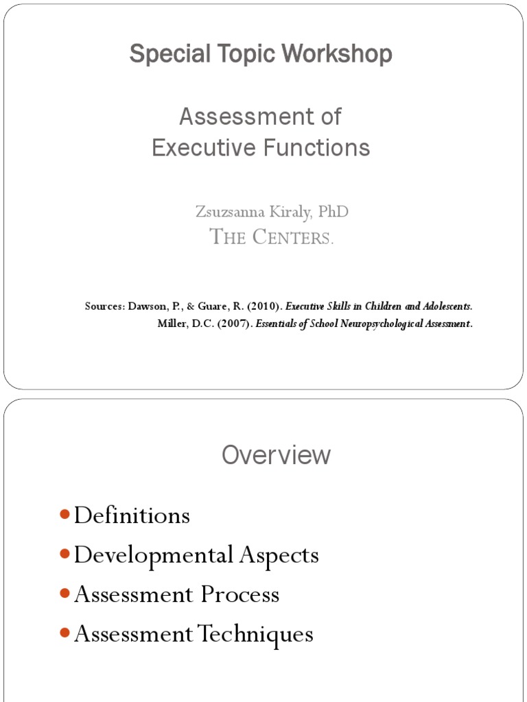 Assessment of Executive Functions in Service Fall 2011 PDF | PDF ...