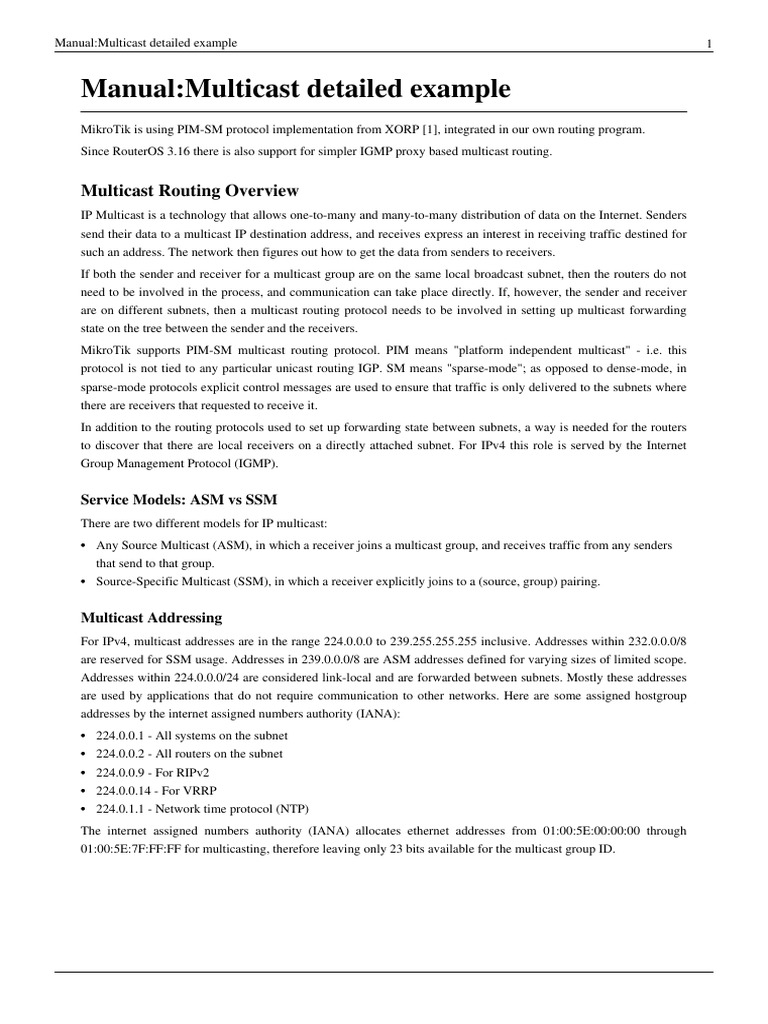Manual:Multicast Detailed Example | PDF | Multicast | Networks