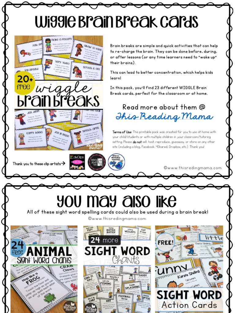 Wiggle Brain Break Cards: Read More About Them @ | PDF