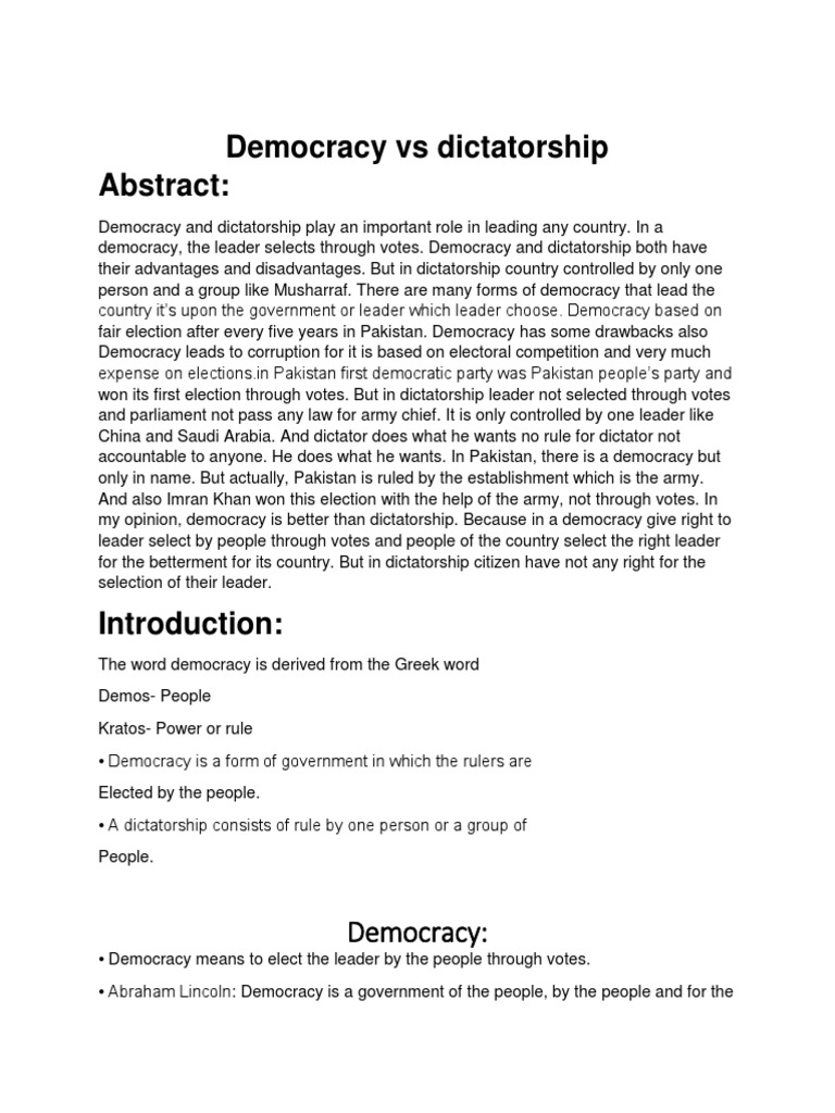 Democracy Vs Dictatorship | PDF | Dictatorship | Democracy