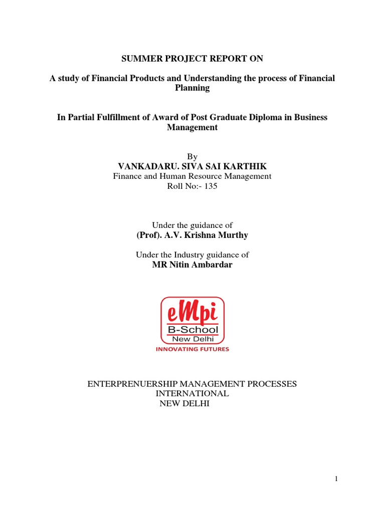 SUMMER PROJECT REPORT (Bajaj Capital0 | PDF | Investment Fund | Mutual ...