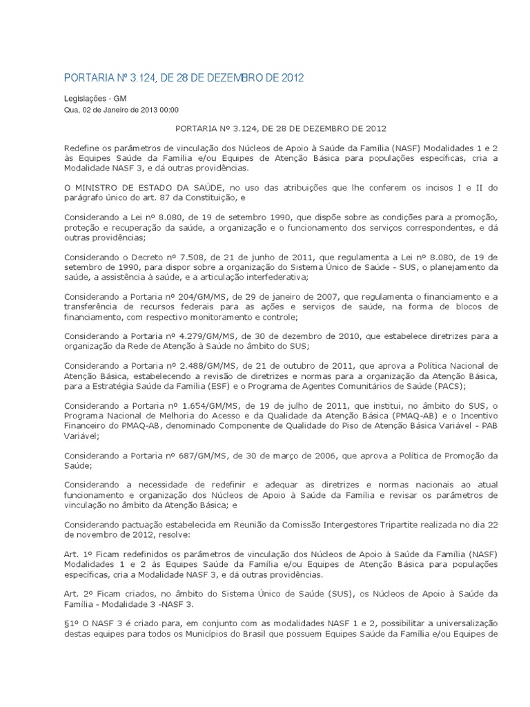 Redefinição dos NASF no SUS 2012 | PDF | Brasil | Governo