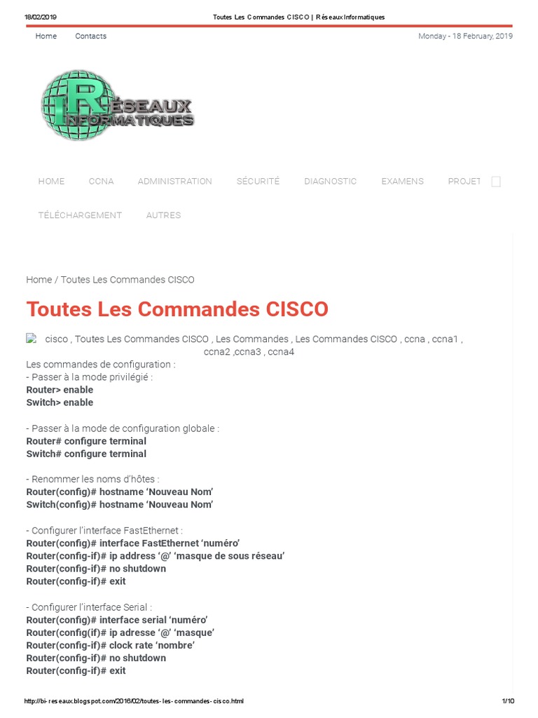 Toutes Les Commandes CISCO - Réseaux Informatiques | PDF | Adresse IP ...