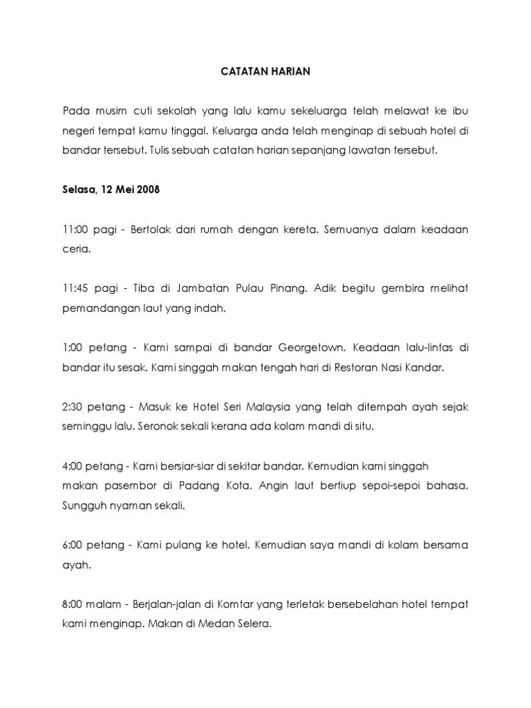 Contoh Karangan Catatan Tahun 4