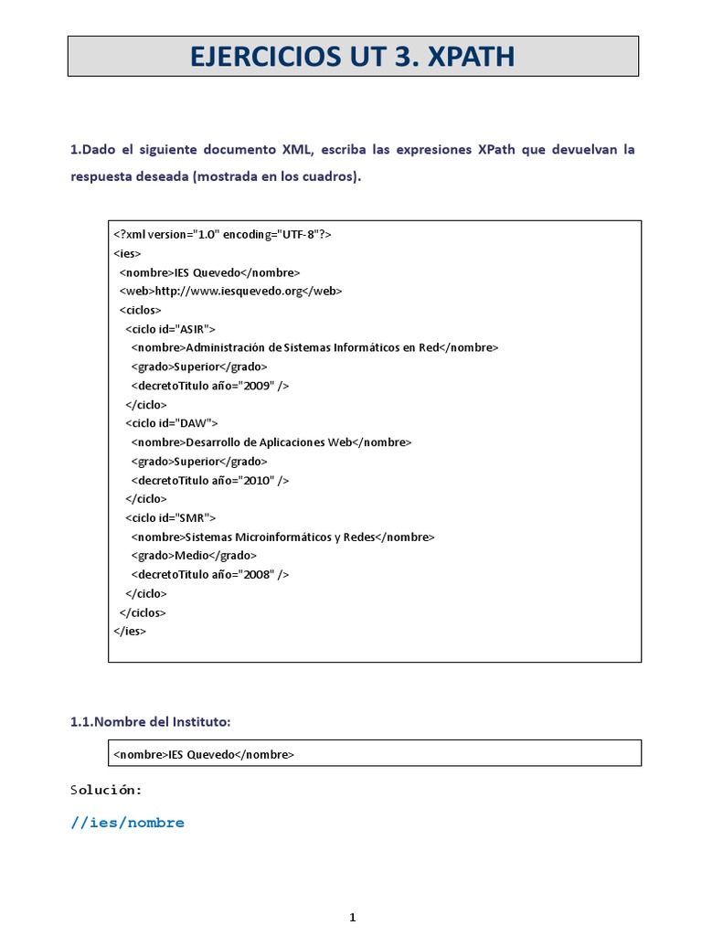 XPATH Ejercicios Solucion - Odt | PDF | X camino | Xml XPATH Ejercicios Solucion - Odt | PDF | X camino | Xml