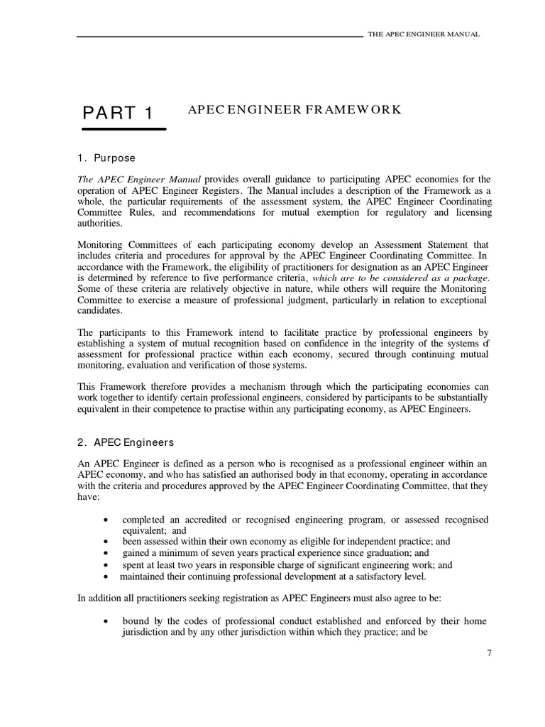 Part 1 APEC Engineer Framework | PDF | Asia Pacific Economic ...