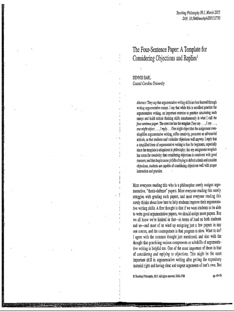 Four Sentence Paper | PDF