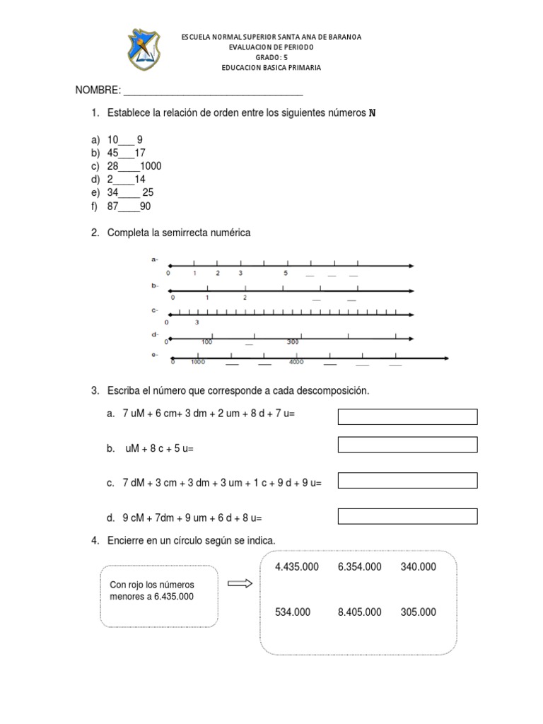 Evaluación de Matemáticas Grado 5 | PDF | Business | Informática y ...
