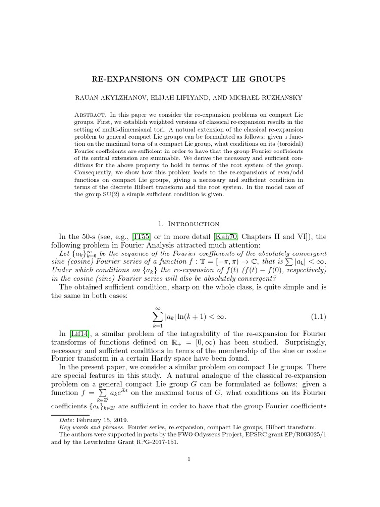 Re Expansion On Compact Lie Groups 2019-02-15 | PDF | Fourier Series ...