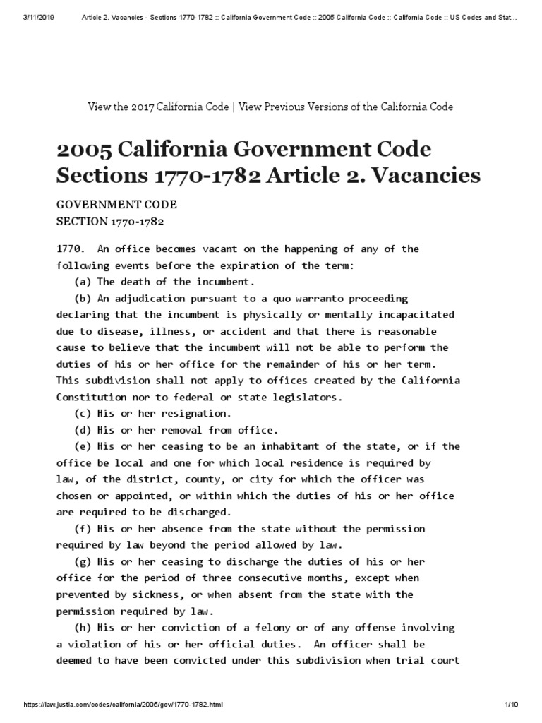 California Government Code on Vacancies | PDF | United States Senate | Plea