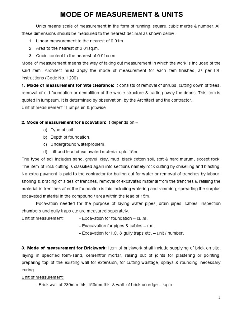 QS Mode of Measurement Sheet | PDF | Masonry | Stairs