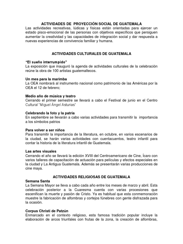 Actividades Culturales de Guatemala | PDF | Guatemala