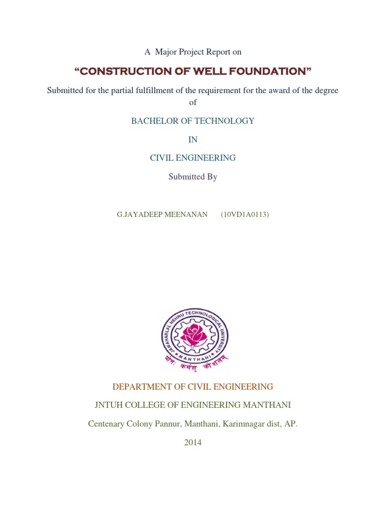 WELL FOUNDATION Project Report | PDF | Deep Foundation | Concrete