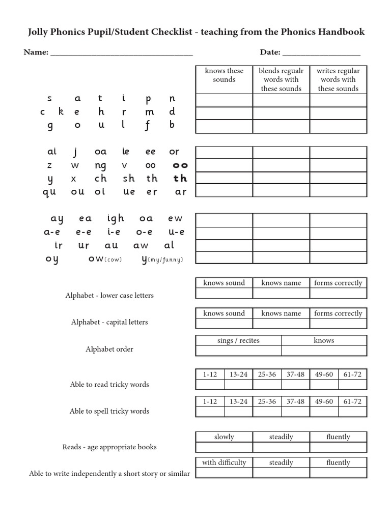 Jolly Phonics Pupil - Student Checklist | PDF