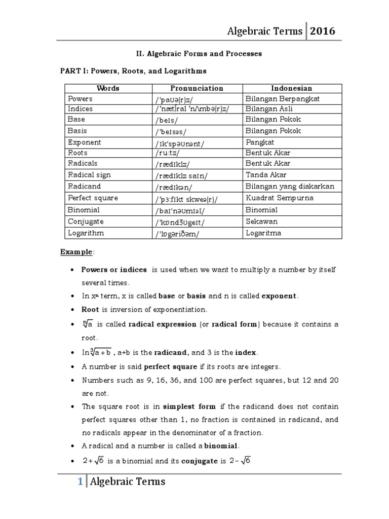 2 Algebraic Forms | PDF | Exponentiation | Equations