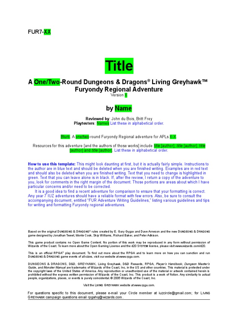 Title: A One/Two-Round Dungeons & Dragons Living Greyhawk™ Furyondy ...