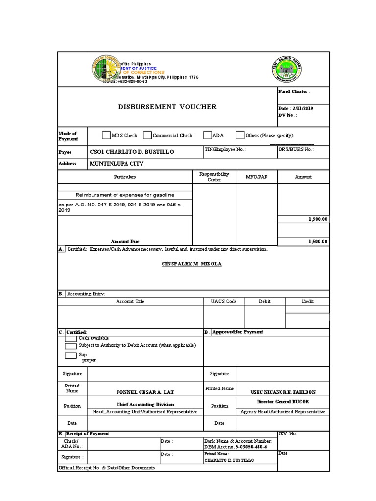 DV-Reimburstment Bustillo Comelec | PDF | Payments | Cheque